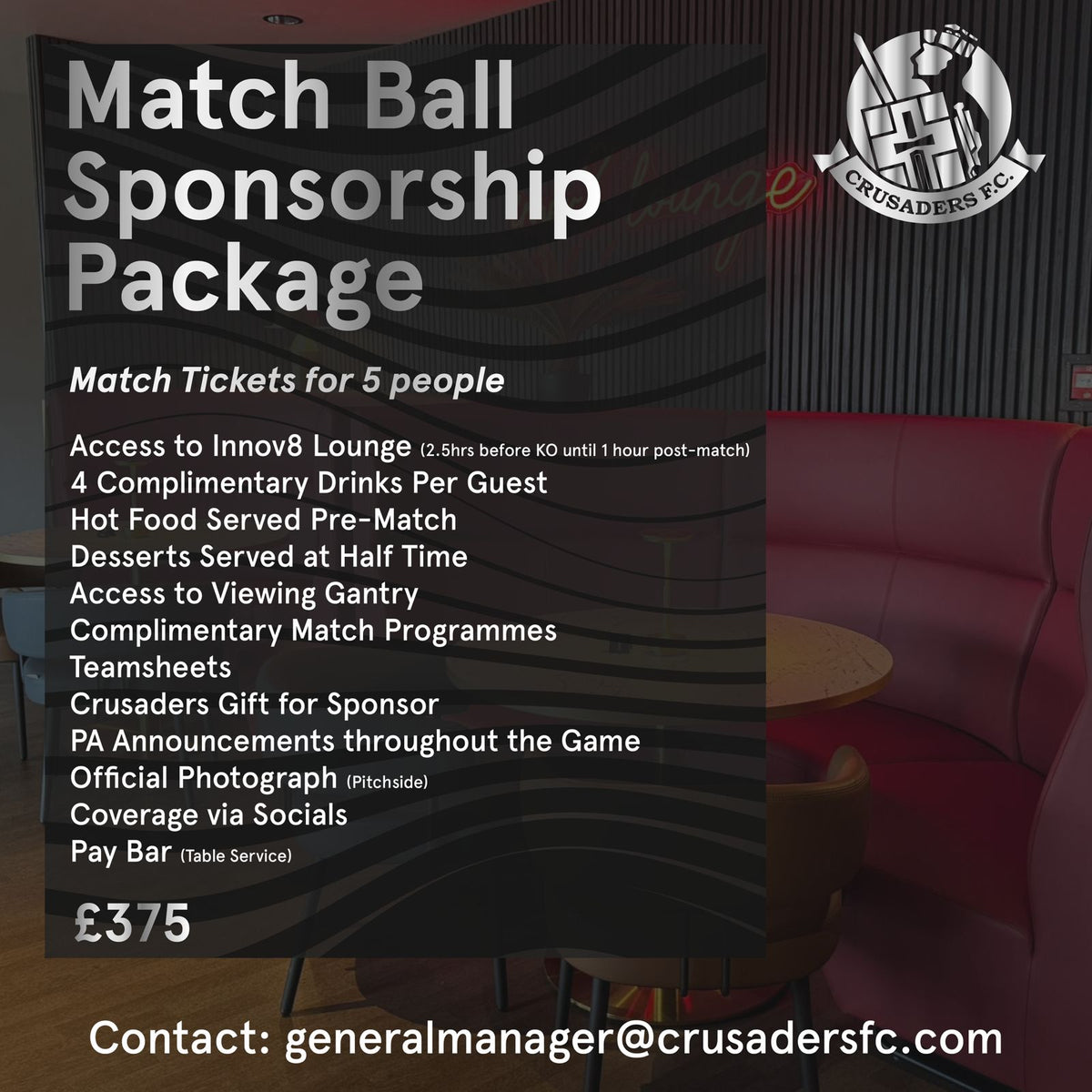 Match Ball Sponsorship Hospitality Package 2025-26 – Crusaders FC